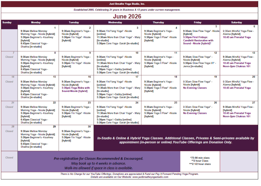Namaste' - Just Breathe Yoga Studio & Registered Yoga School